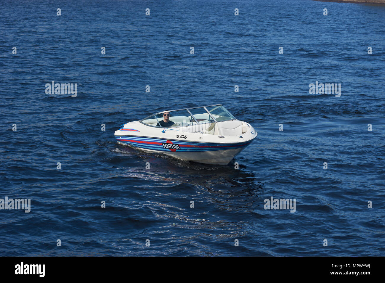Motor boat on water Stock Photo - Alamy