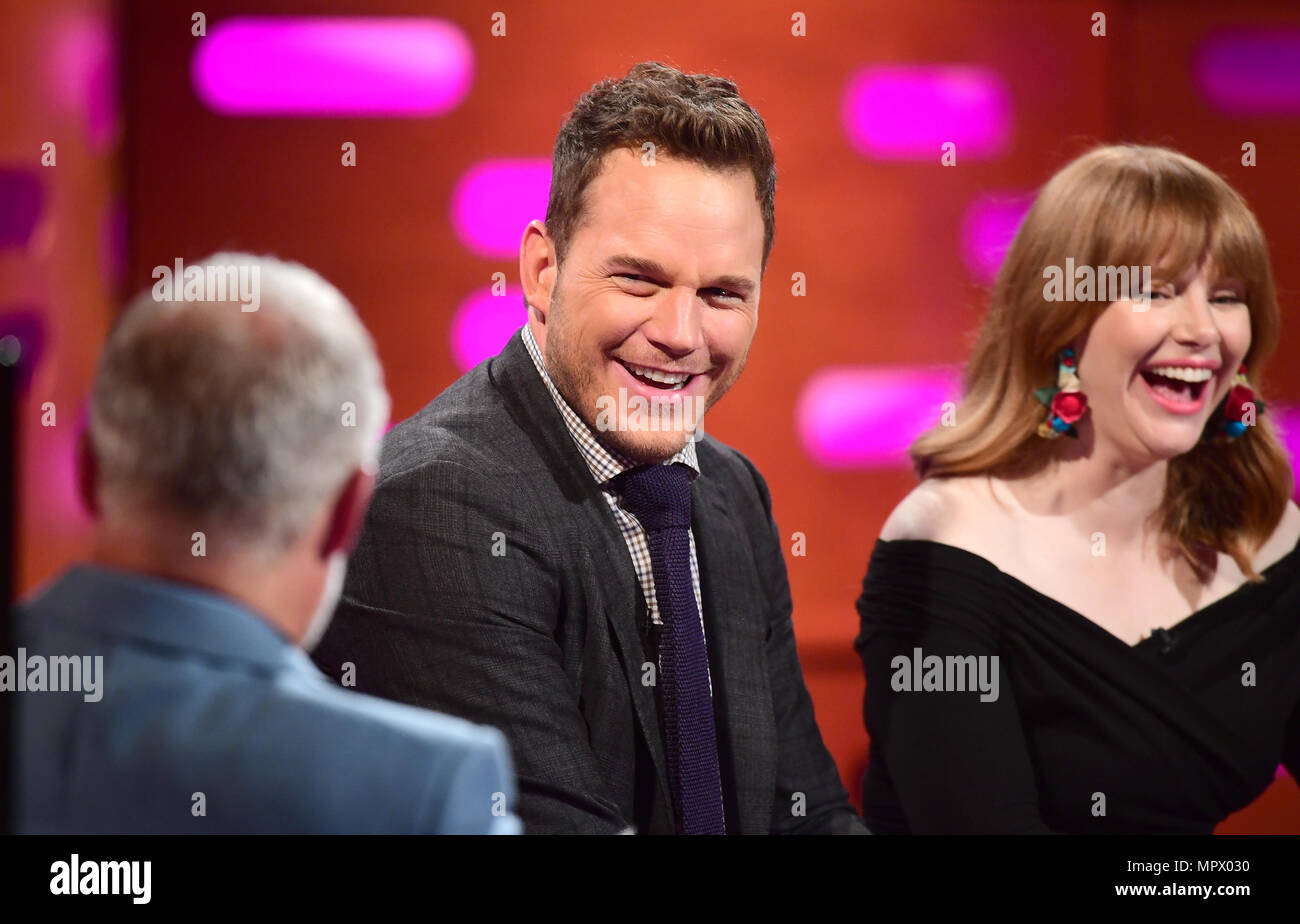 Graham Norton, Chris Pratt and Bryce Dallas Howard during the filming ...