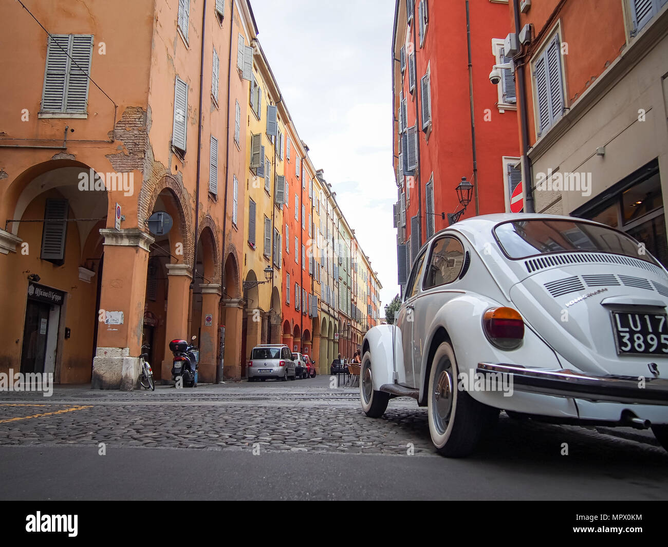 MODENA, ITALY-JULY 20, 2017: Typical street with colorful old houses in ...