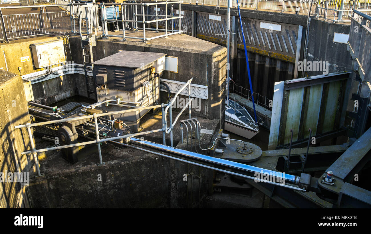 The hydraulic system which opens and closes the heavy steel gates for ...