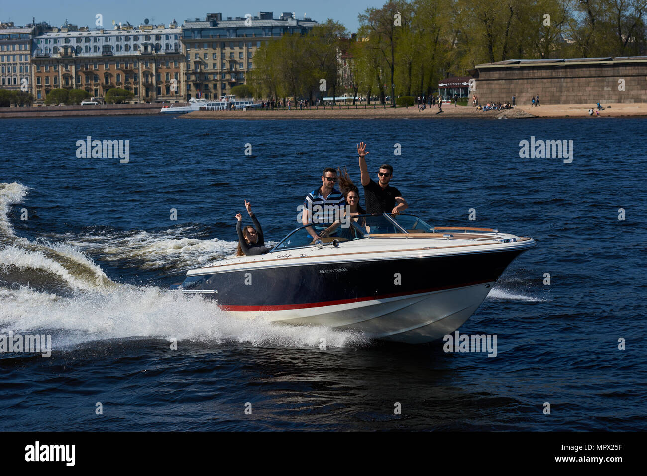 Motor boat on water Stock Photo - Alamy