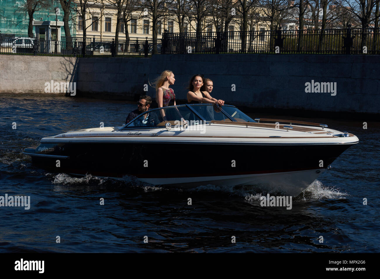 Motor boat on water Stock Photo - Alamy