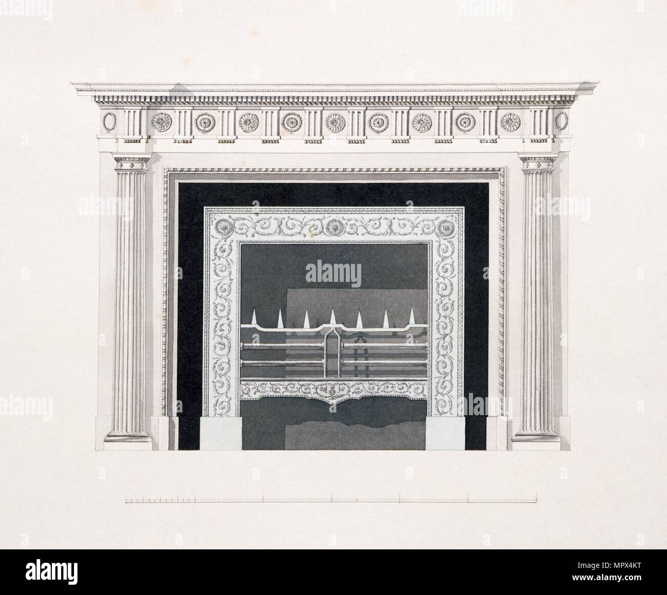 Fireplace in the library, Audley End House, Saffron Walden, Essex, late ...
