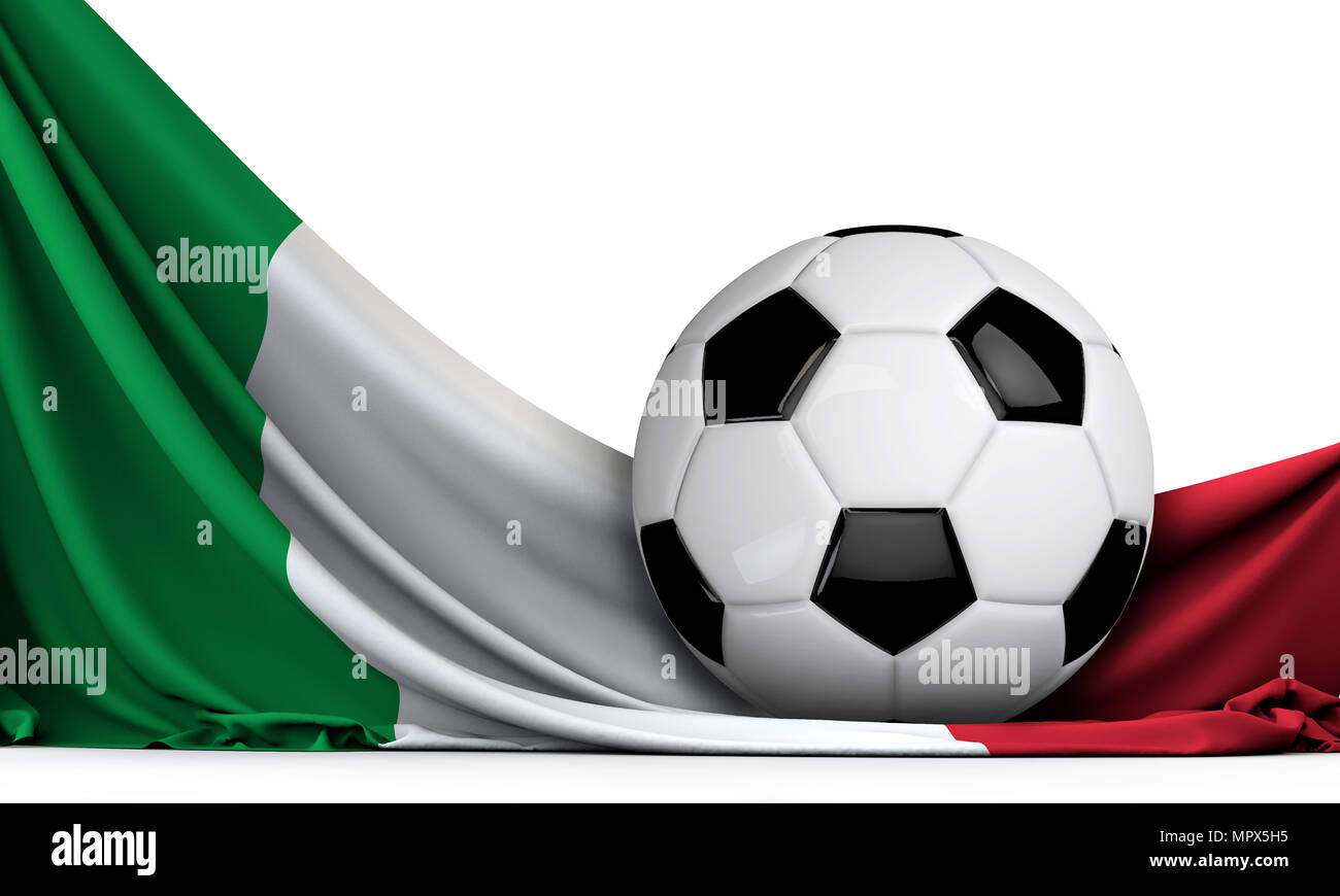 Soccer ball on the flag of Italy. Football background. 3D Rendering ...