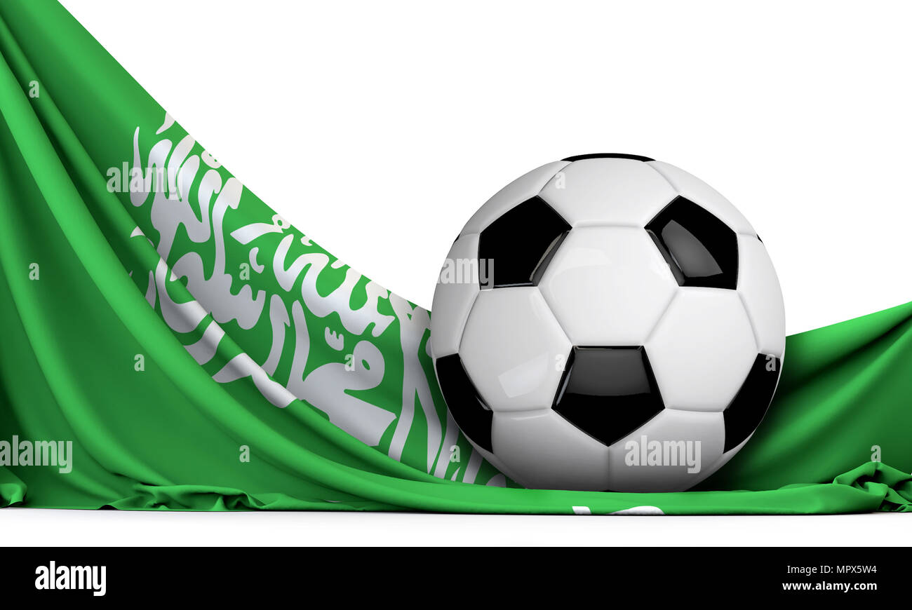 Soccer ball on the flag of Saudi Arabia. Football background. 3D ...