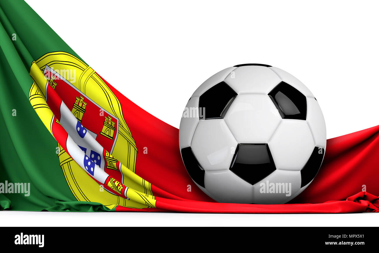 Soccer ball on the flag of Portugal. Football background. 3D Rendering ...