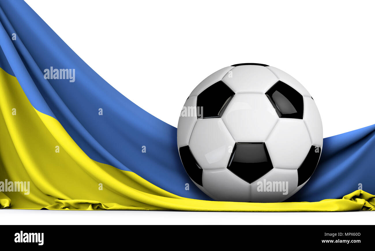 Soccer ball on the flag of Ukraine. Football background. 3D Rendering ...