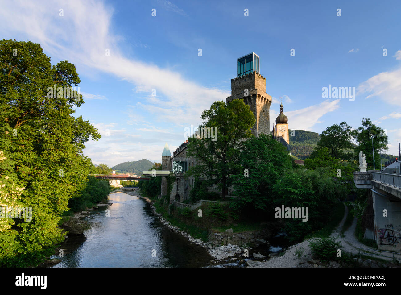 Waidhofen an der Ybbs: river Ybbs, castle Rothschildschloss in Austria ...