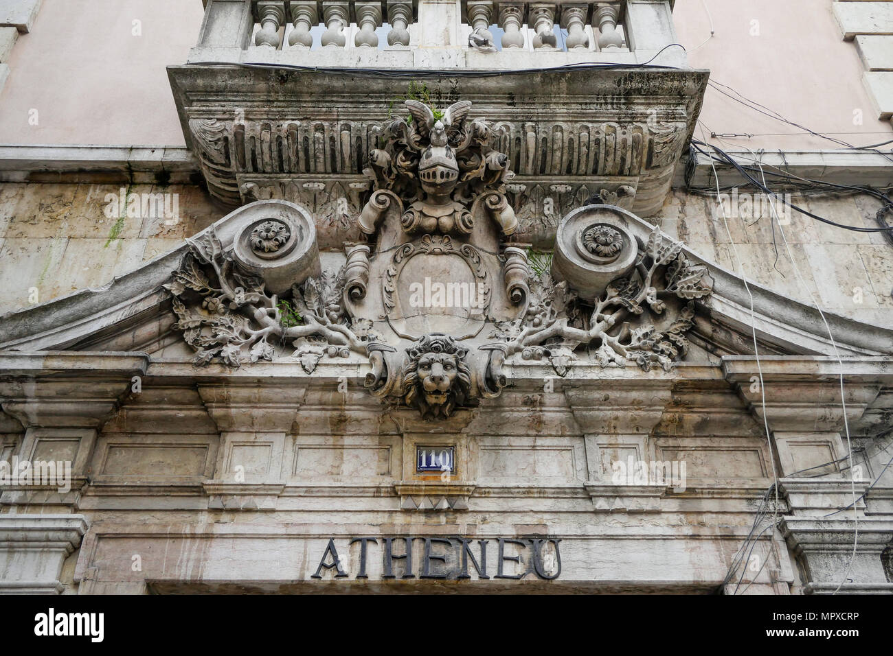 Stone pediment, Ateneu Comercial De Lisboa, Lisbon, Portugal Stock ...