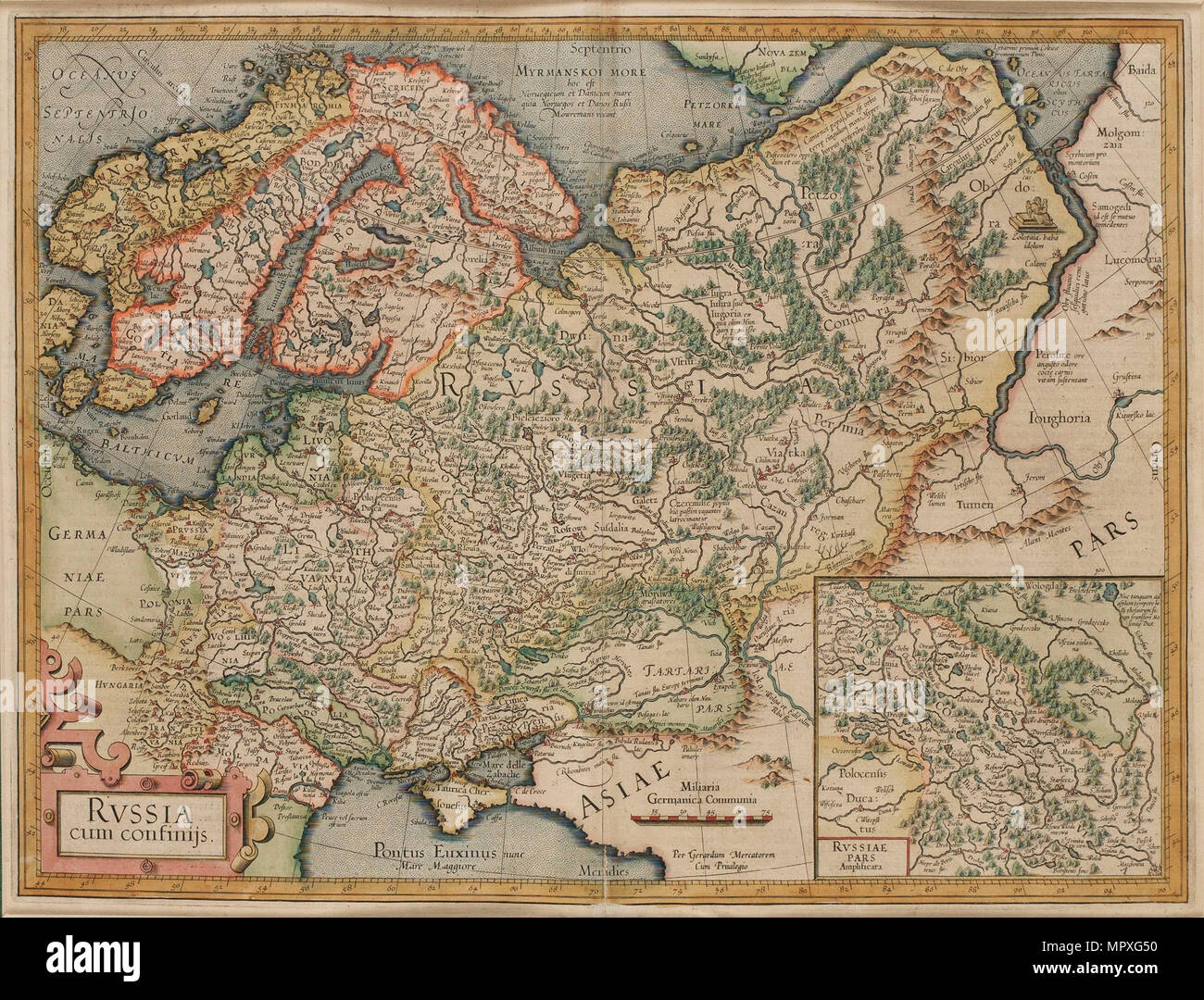 Russia cum Confinijs. Map of Russia, ca 1595 Stock Photo - Alamy