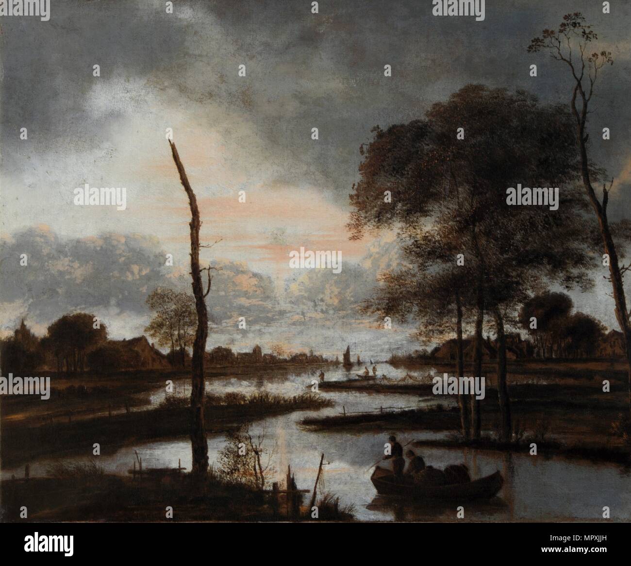 'River View: Evening', 17th century. Artist: Aert van der Neer Stock ...