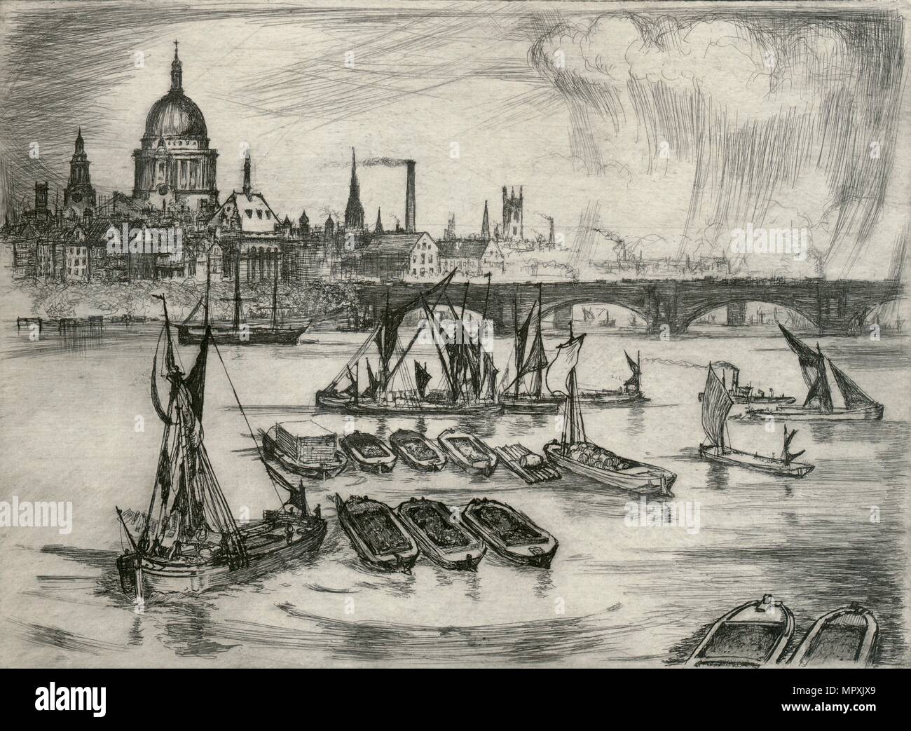 St Paul's Cathedral, Blackfriars Bridge and boats on the River Thames ...