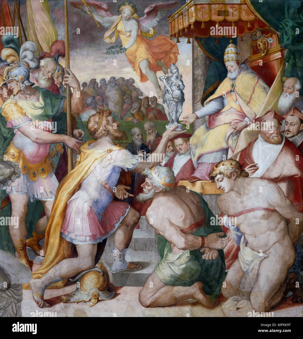 Emperor Otto I brings the Church treasury to Pope John XII. back, ca ...
