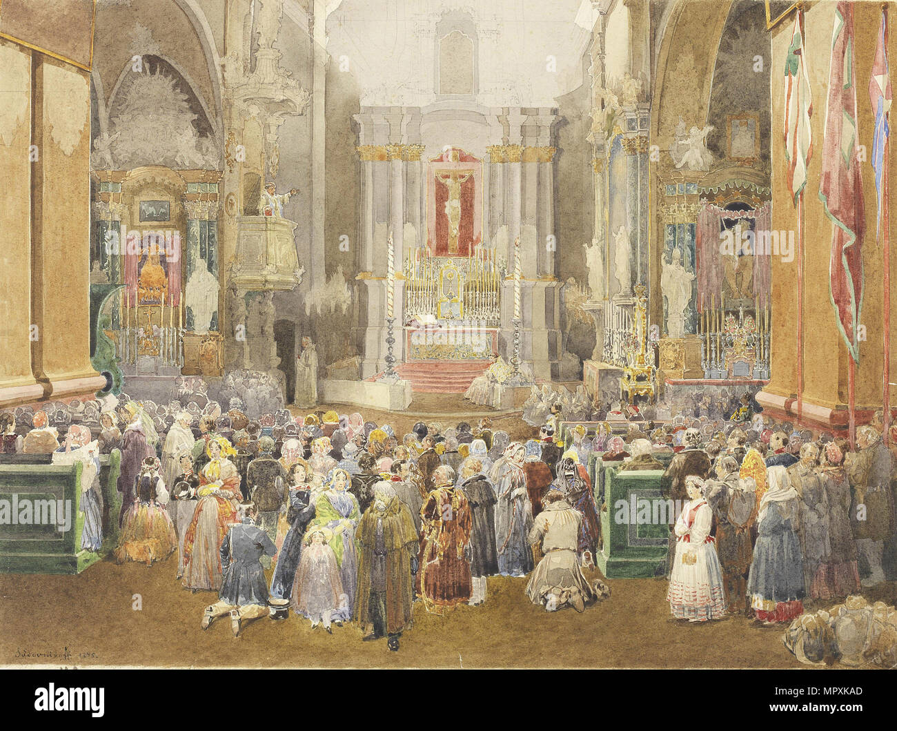 Interior of a Church during Mass, 1845 Stock Photo - Alamy