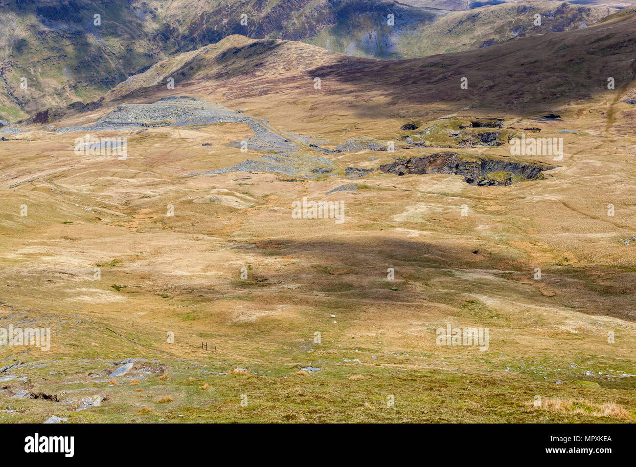 Looking down on the upper levels of Rhosydd Slate Quarry from just ...