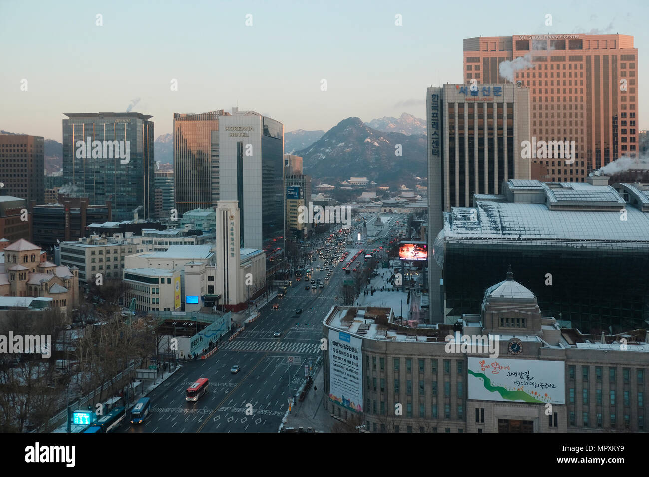 View of Sejong-daero avenue in Jongno District in central Seoul capital ...