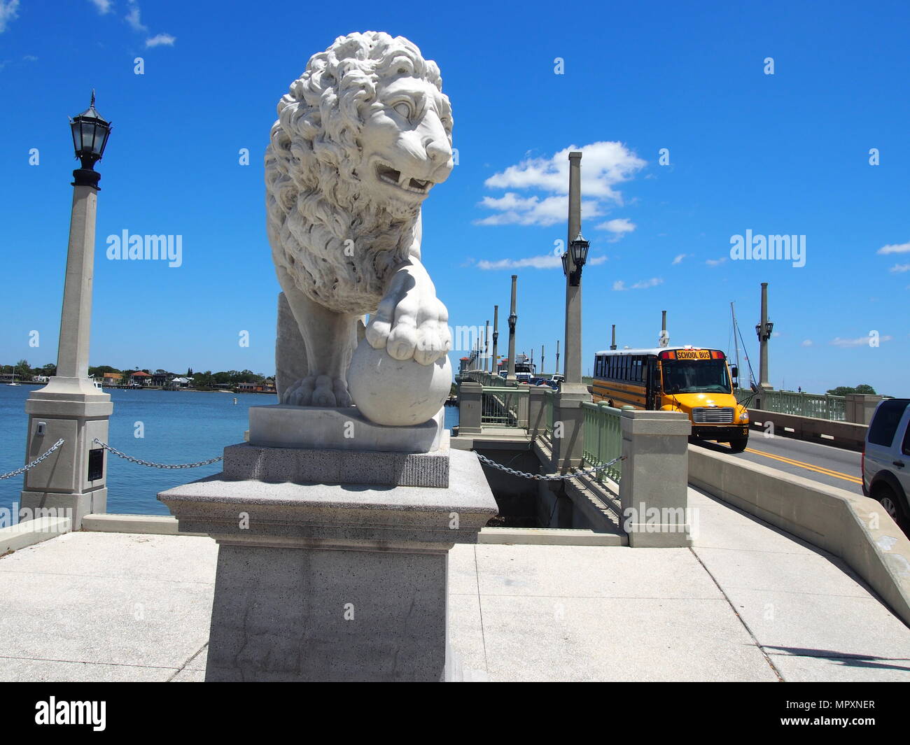 Lion statue on the north side of the Bridge of Lions, St. Augustine ...