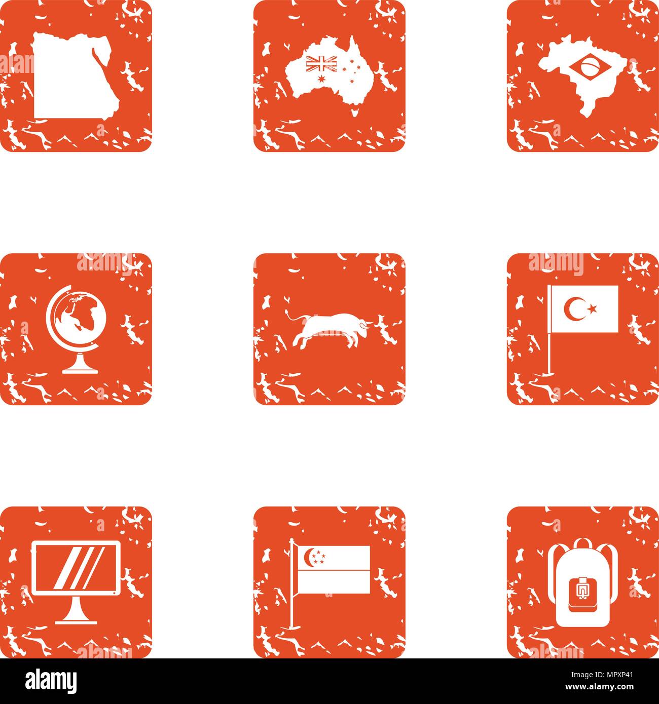 Global map icons set, grunge style Stock Vector Image & Art - Alamy