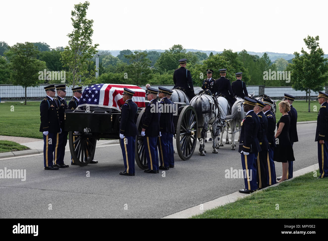 Casket Prepared for Transport to Grave During Military Funeral at ...