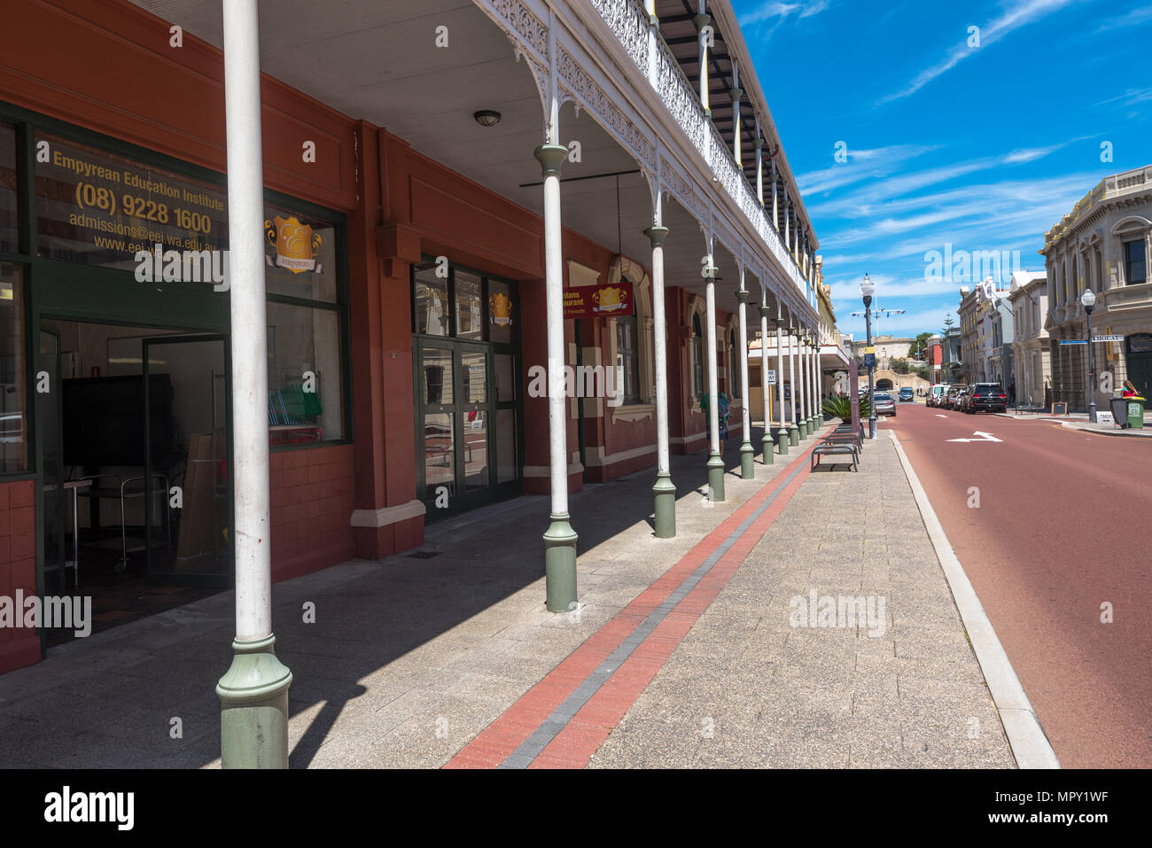 Fremantle, Australia--February 5, 2018. A side street in Fremantle is ...