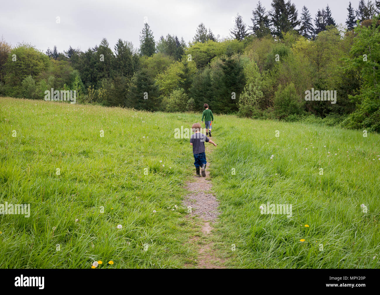 Two boys walking on trail hi-res stock photography and images - Alamy