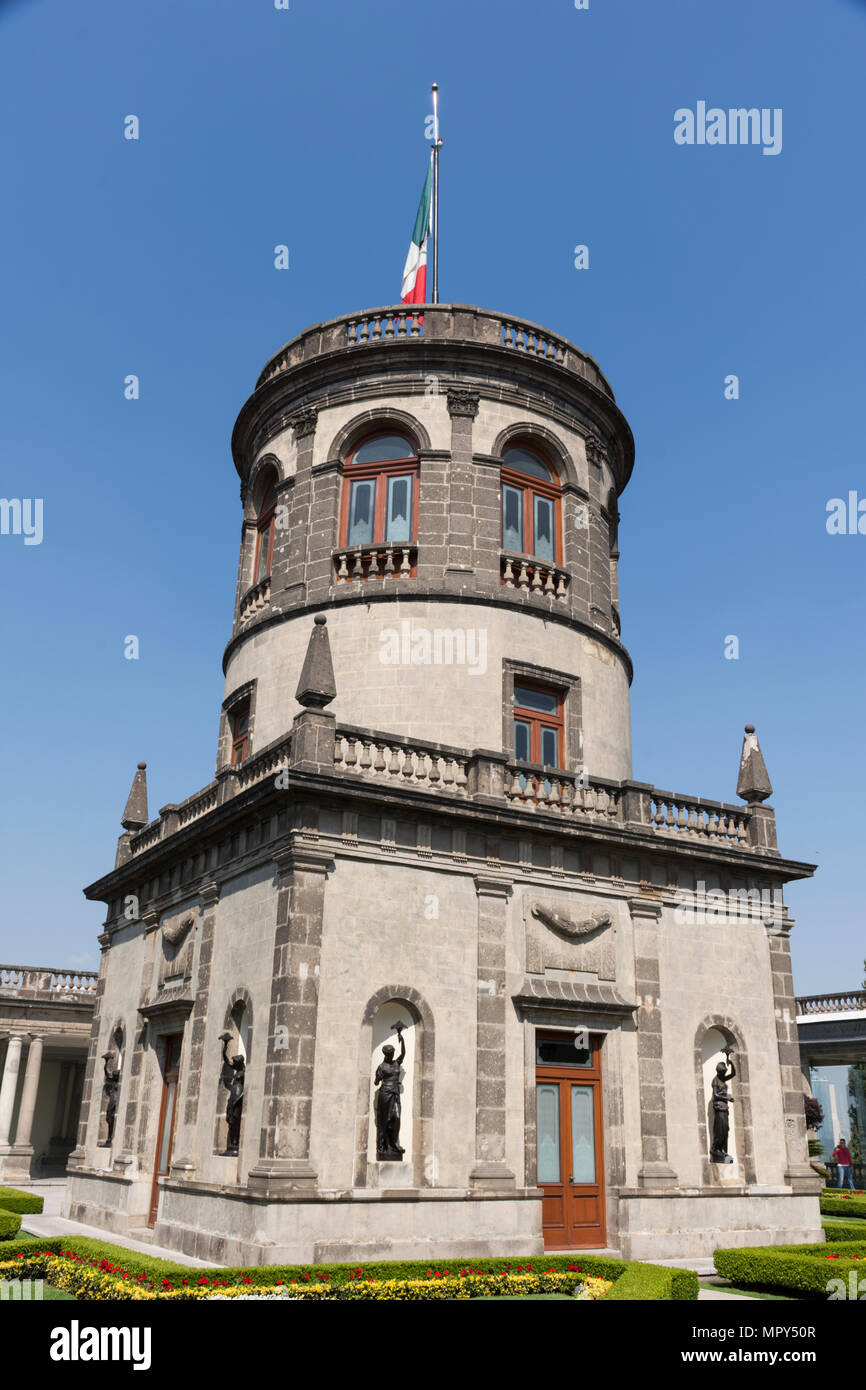 Mexican Castle In Spring Summer Blue Sky With Mexican Flag, Mexico City ...