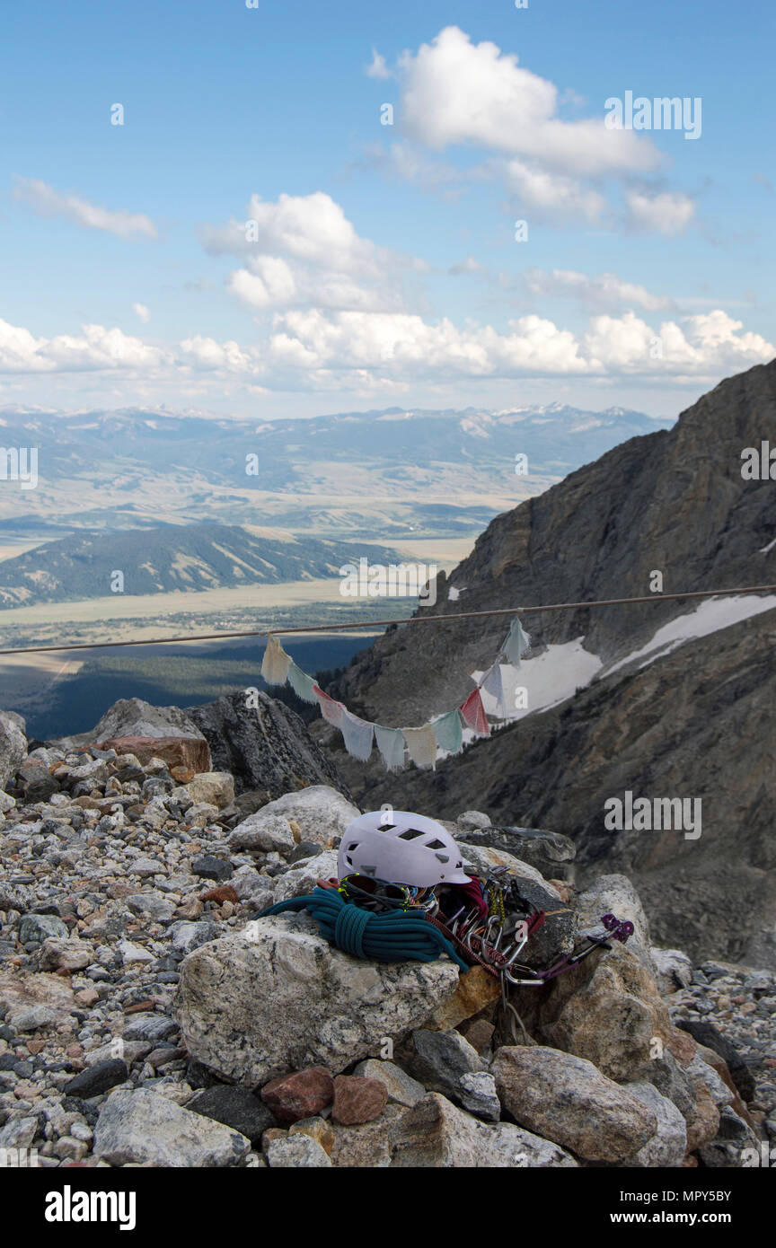 High angle view of climbing equipment on rocks against sky at Grand ...