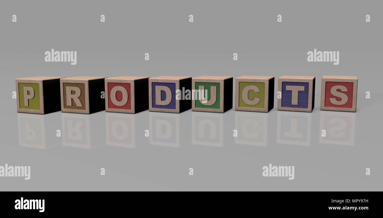 PRODUCTS written with wooden blocks Stock Photo - Alamy