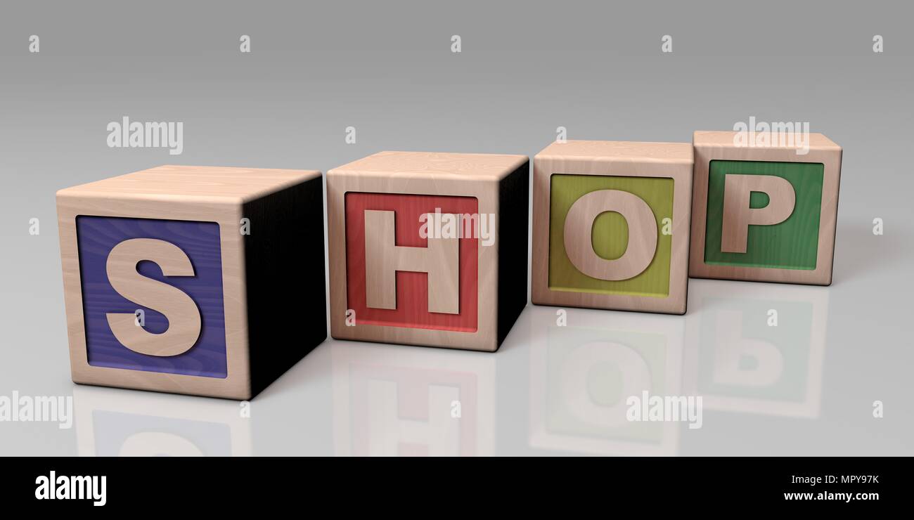 SHOP written with wooden blocks Stock Photo - Alamy