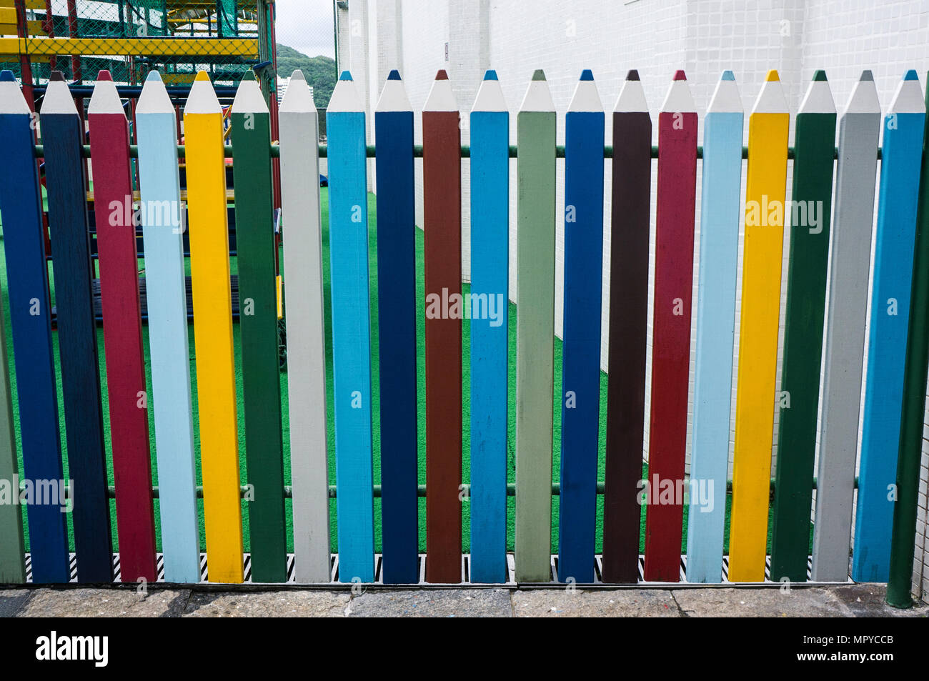 kids zone playground color pencils fence protection yard Stock Photo ...
