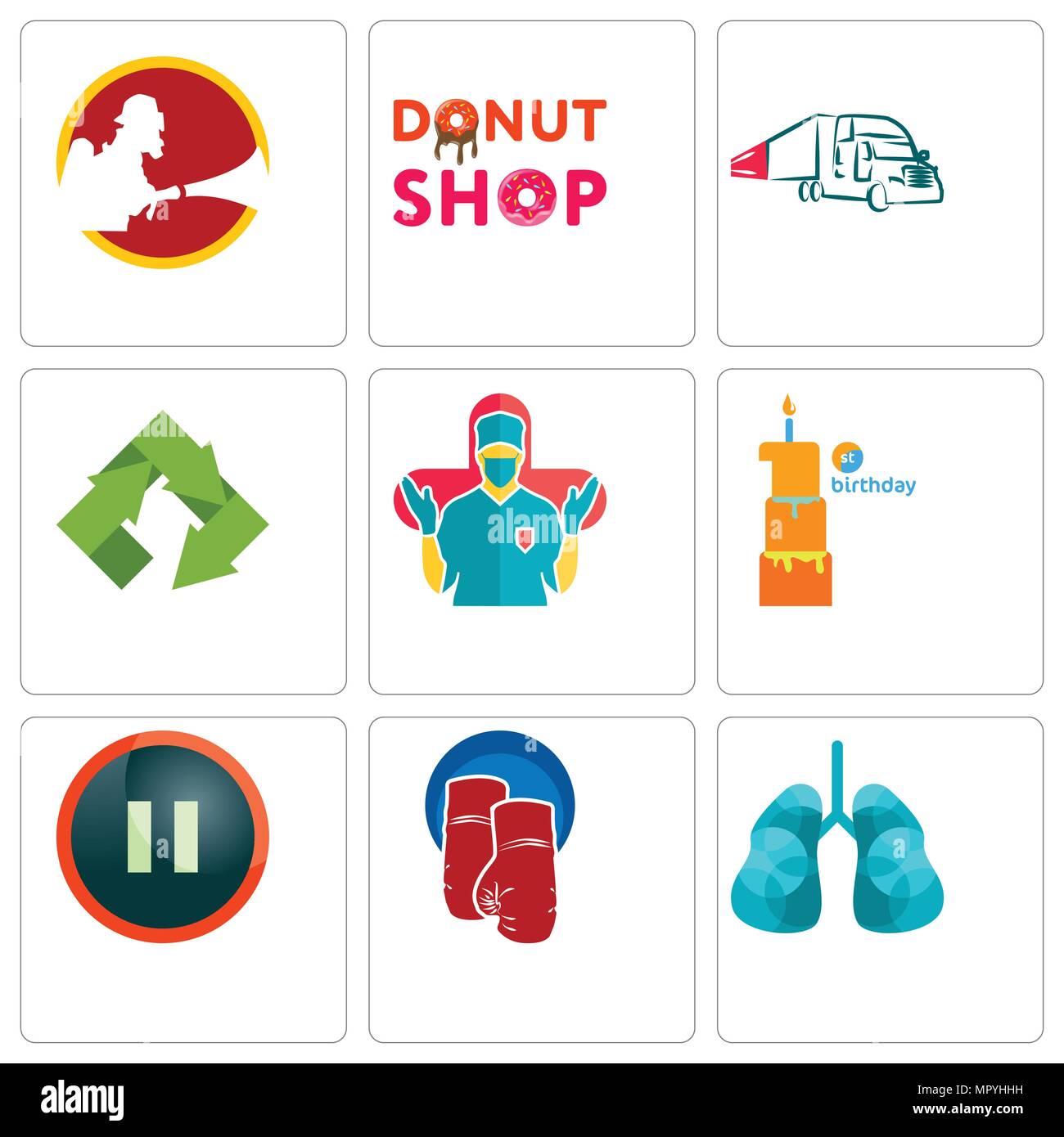 Set Of 9 simple editable icons such as lungs, boxing gloves, pause ...