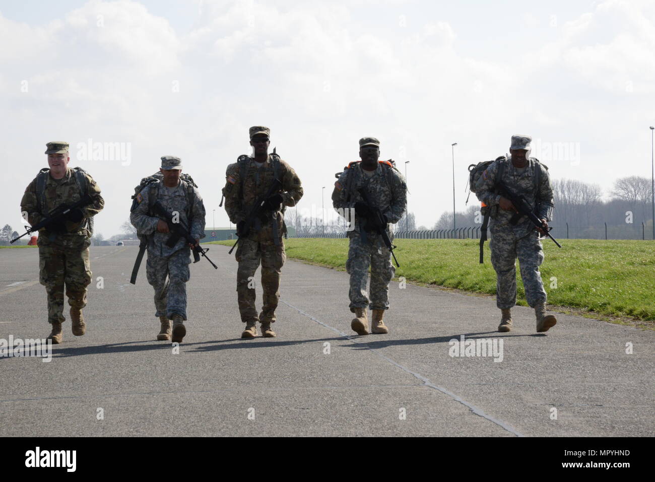 U.S. Soldiers, 39th Signal Battalion, march to return to their quarters ...
