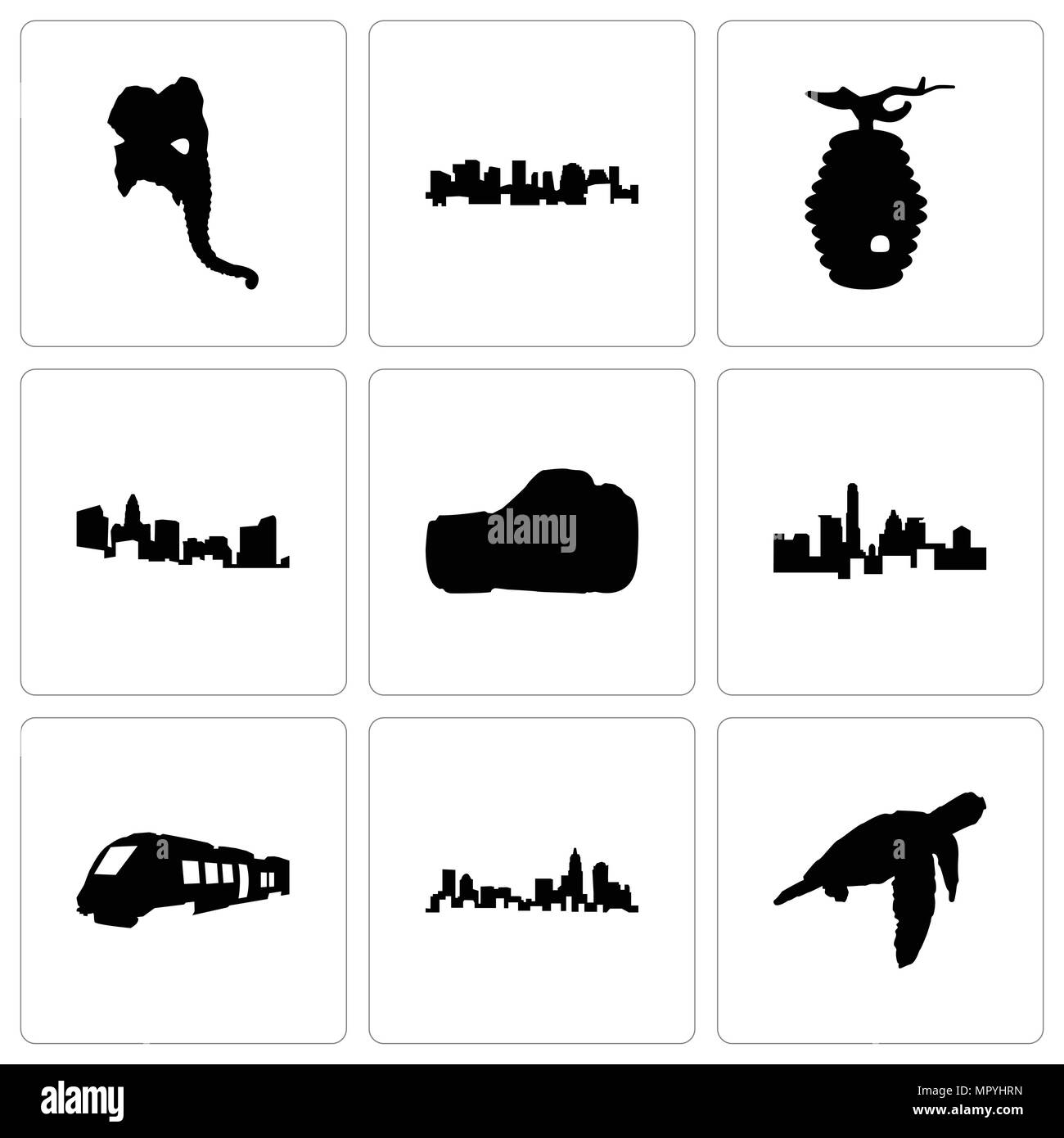 Set Of 9 simple editable icons such as sea turtle, north carolina state ...