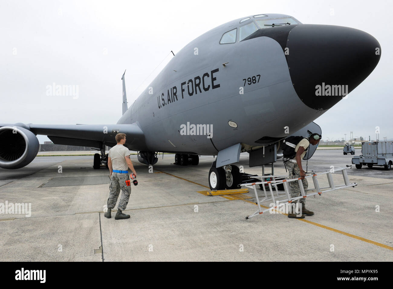 U.S. Air Force Airmen from the 909th Aircraft Maintenance Unit prepare ...