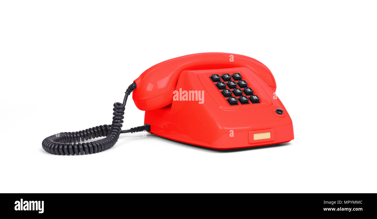 Vintage red telephone with a white background Stock Photo - Alamy