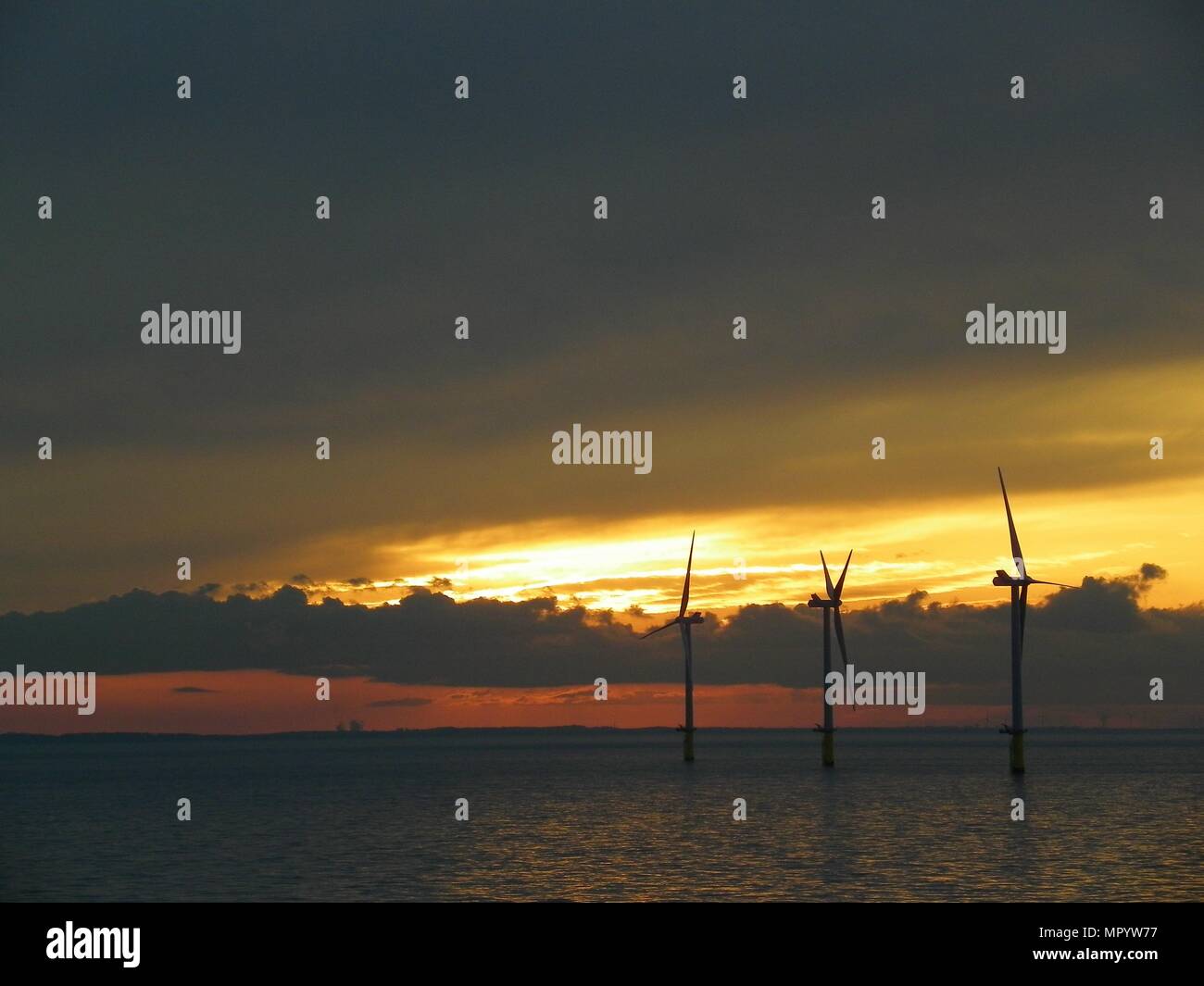 Out Newton wind farm off the Holderness coast viewed from cargo ship ...