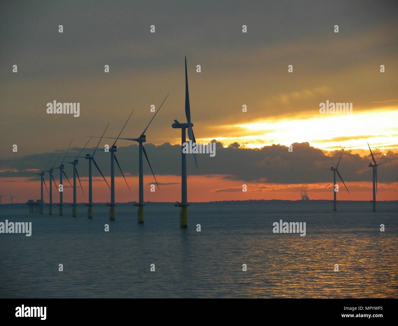 Out Newton wind farm off the Holderness coast viewed from cargo ship ...