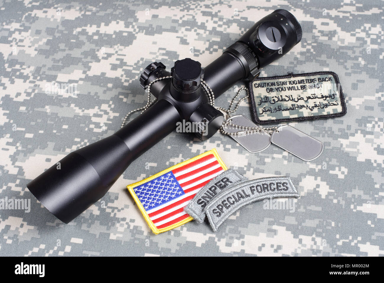 US ARMY background concept - sniper with scope and insignia Stock Photo ...