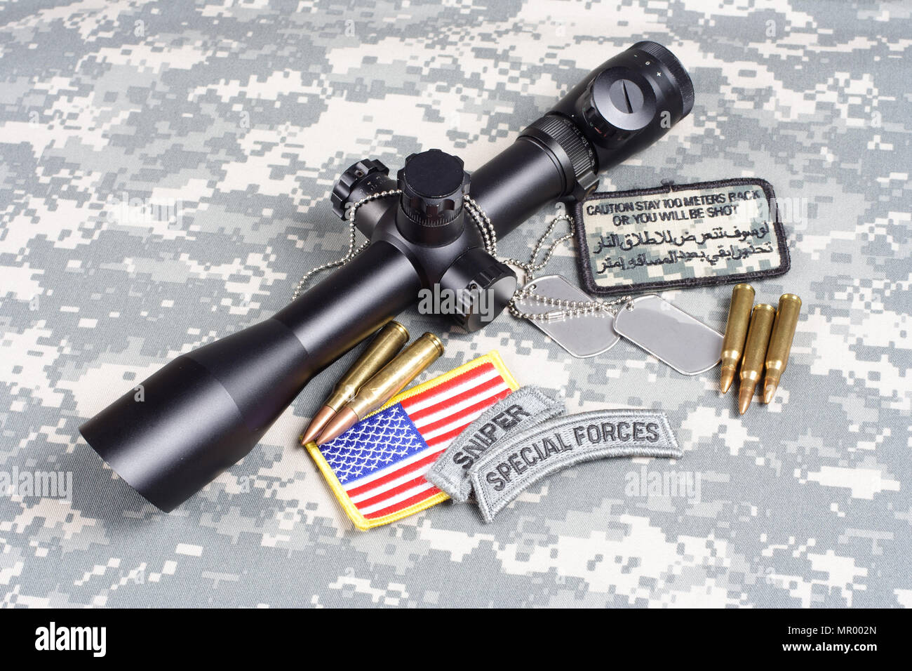 US ARMY background concept - sniper with scope and insignia Stock Photo ...