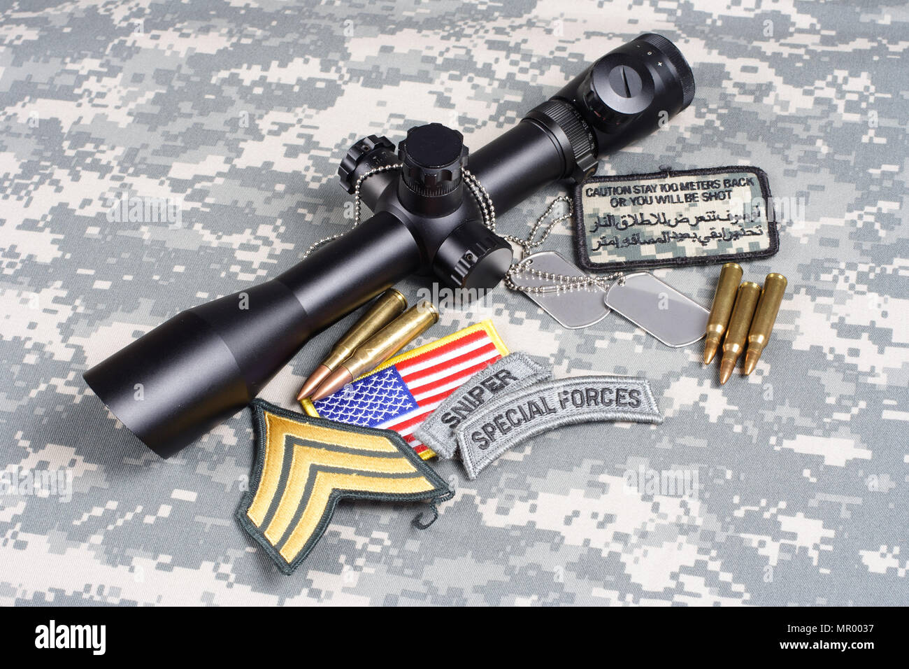 US ARMY background concept - sniper with scope and insignia Stock Photo ...