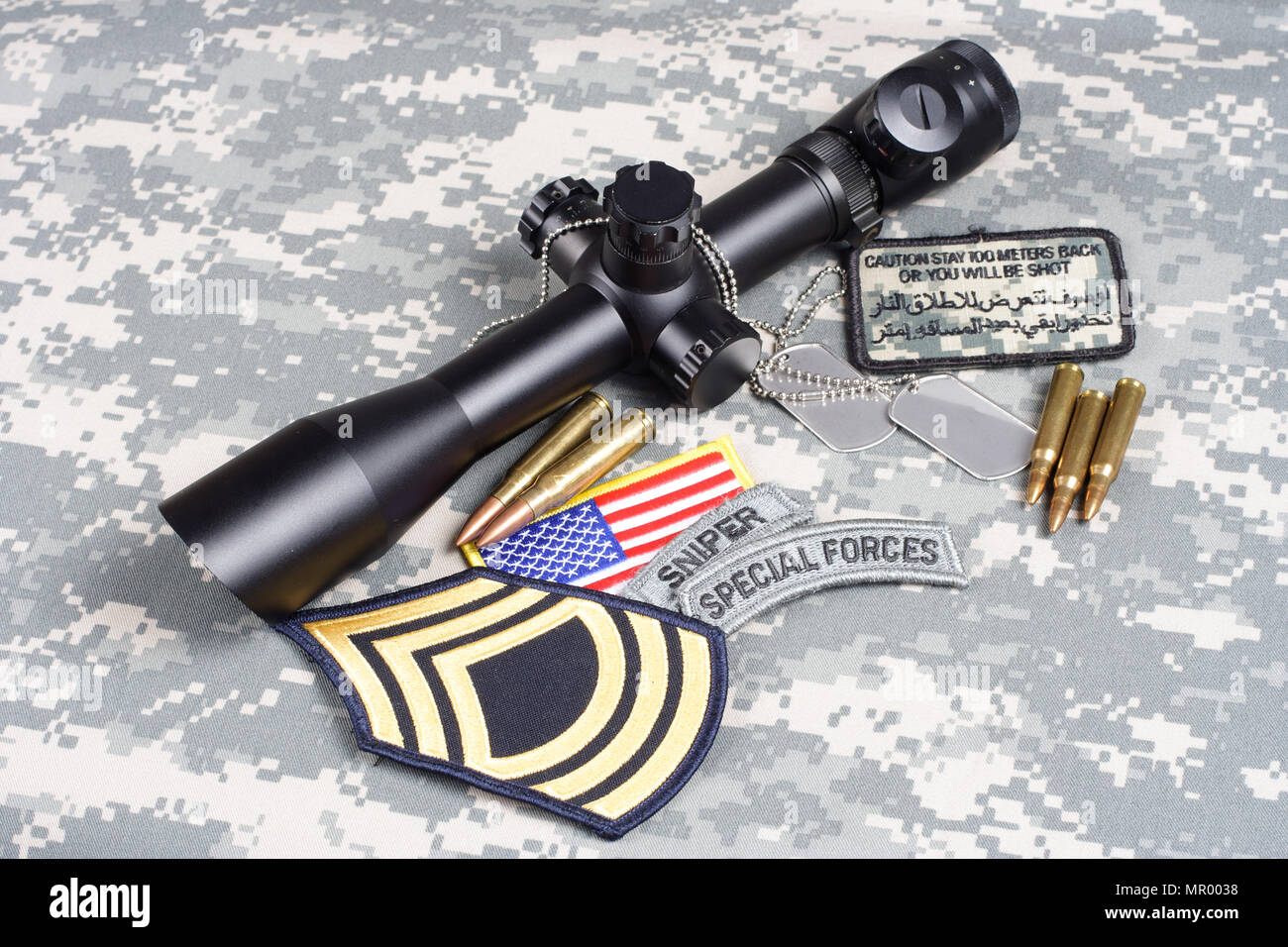 US ARMY background concept - sniper with scope and insignia Stock Photo ...