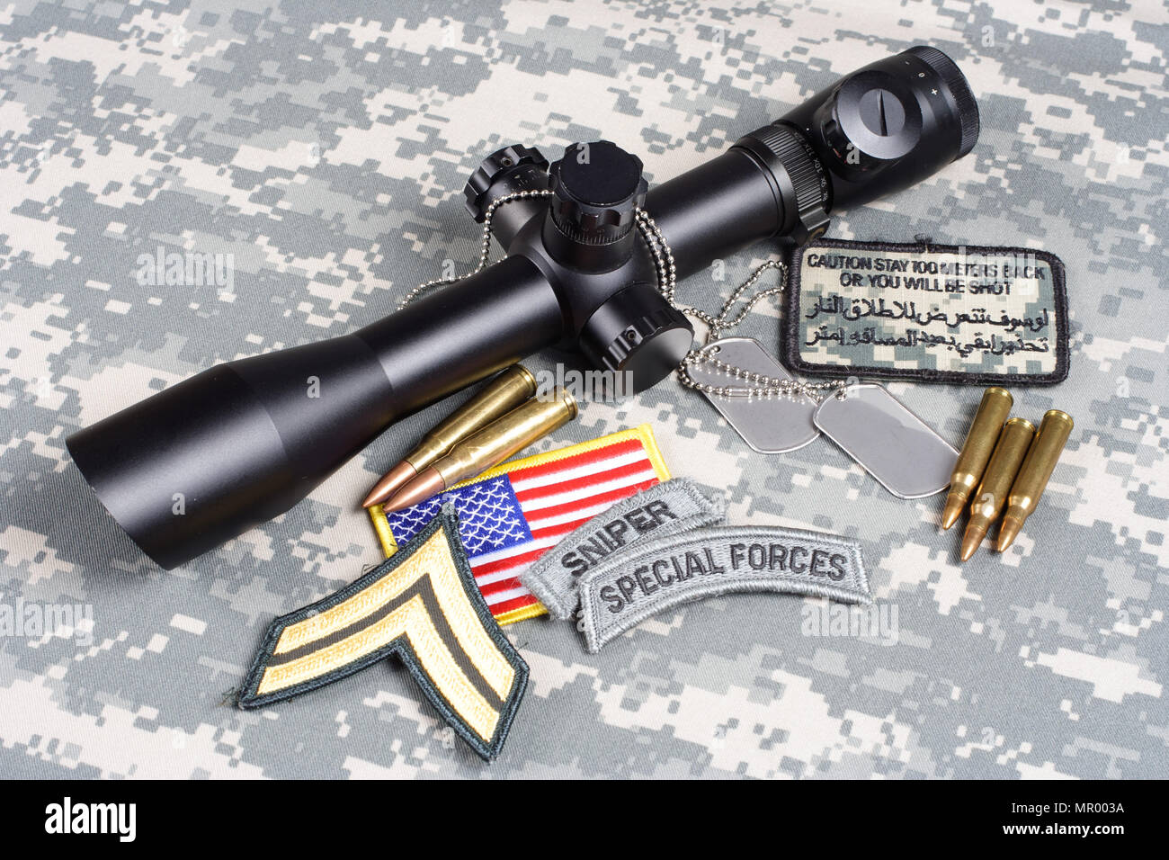 US ARMY background concept - sniper with scope and insignia Stock Photo ...