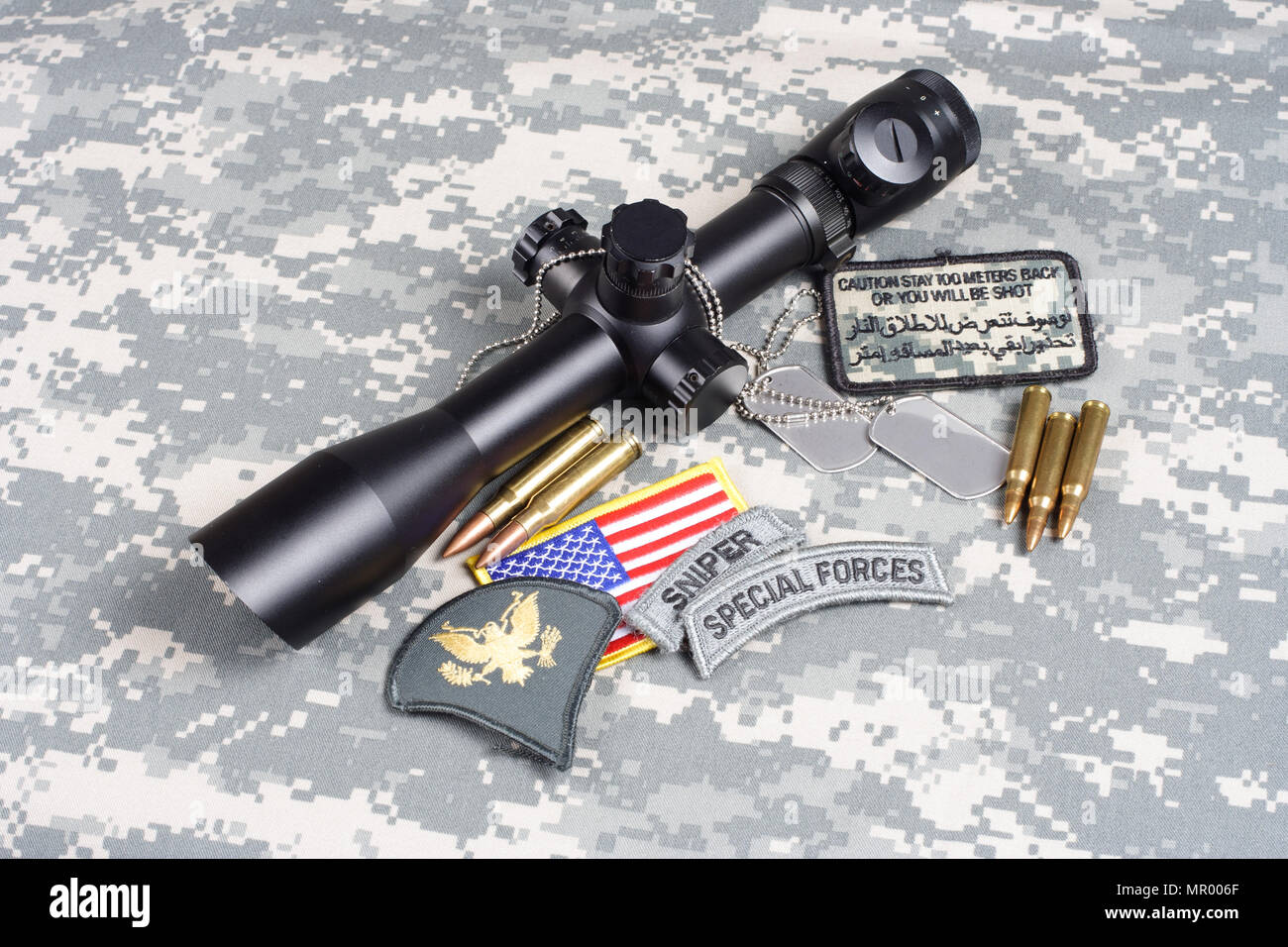 US ARMY background concept - sniper with scope and insignia Stock Photo ...
