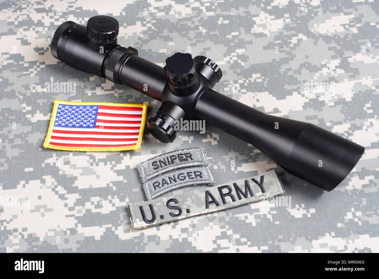US ARMY background concept - sniper with scope and insignia Stock Photo ...