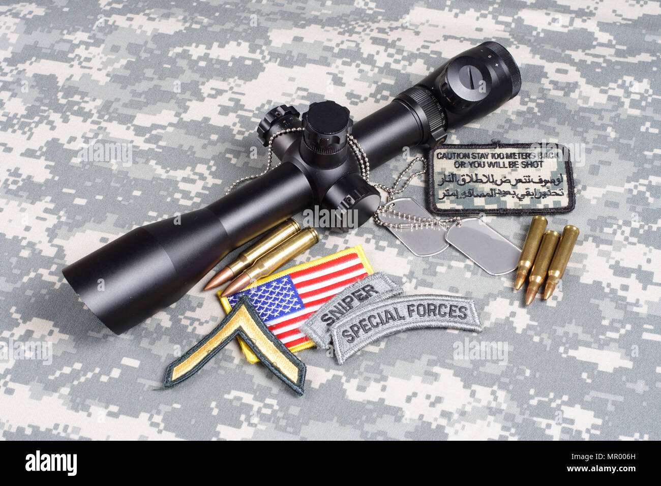 US ARMY background concept - sniper with scope and insignia Stock Photo ...