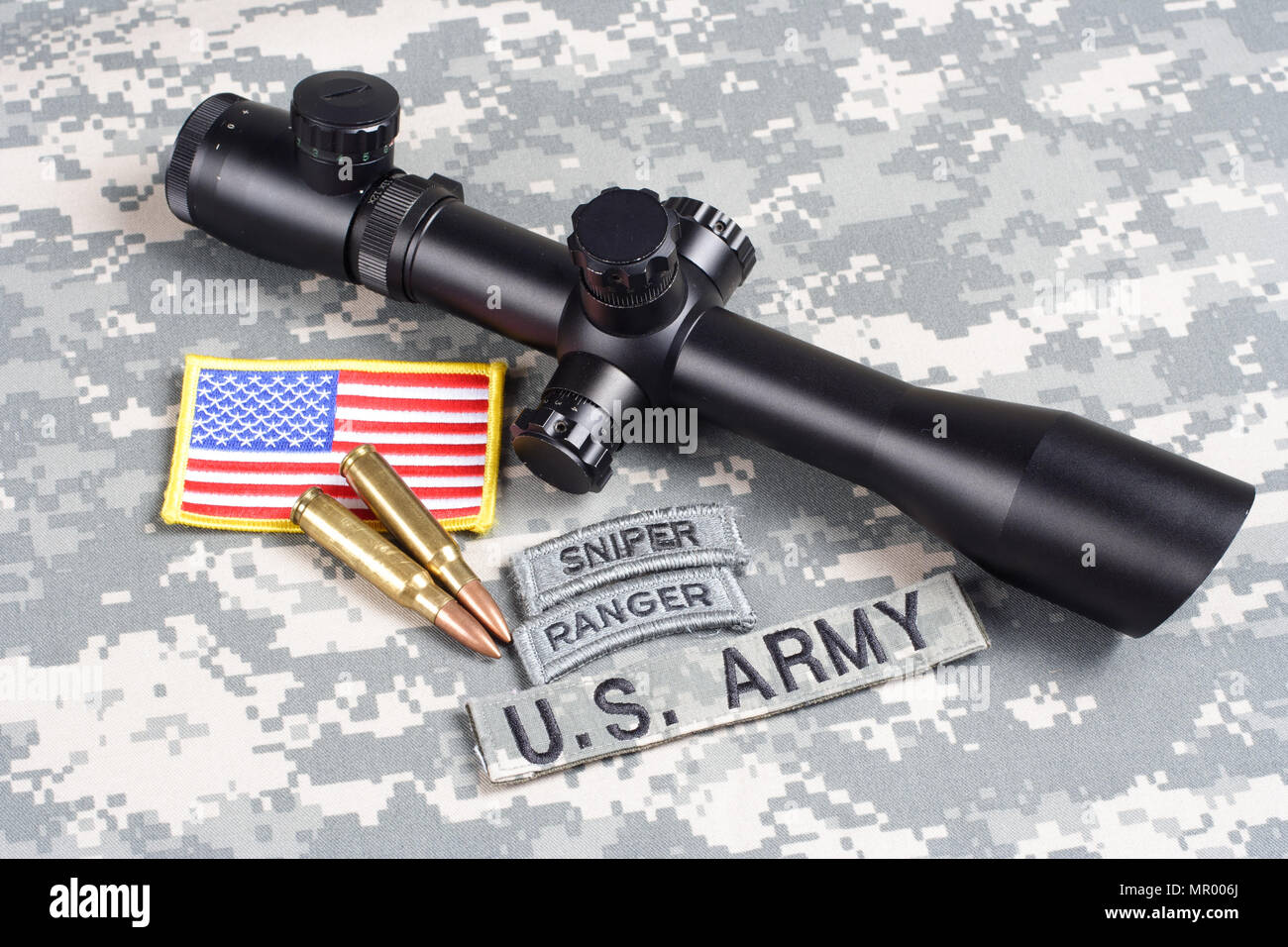 US ARMY background concept - sniper with scope and insignia Stock Photo ...