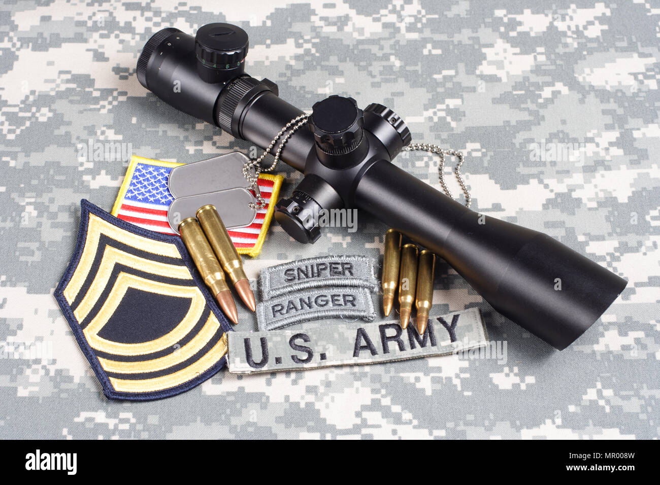 US ARMY background concept - sniper with scope and insignia Stock Photo ...