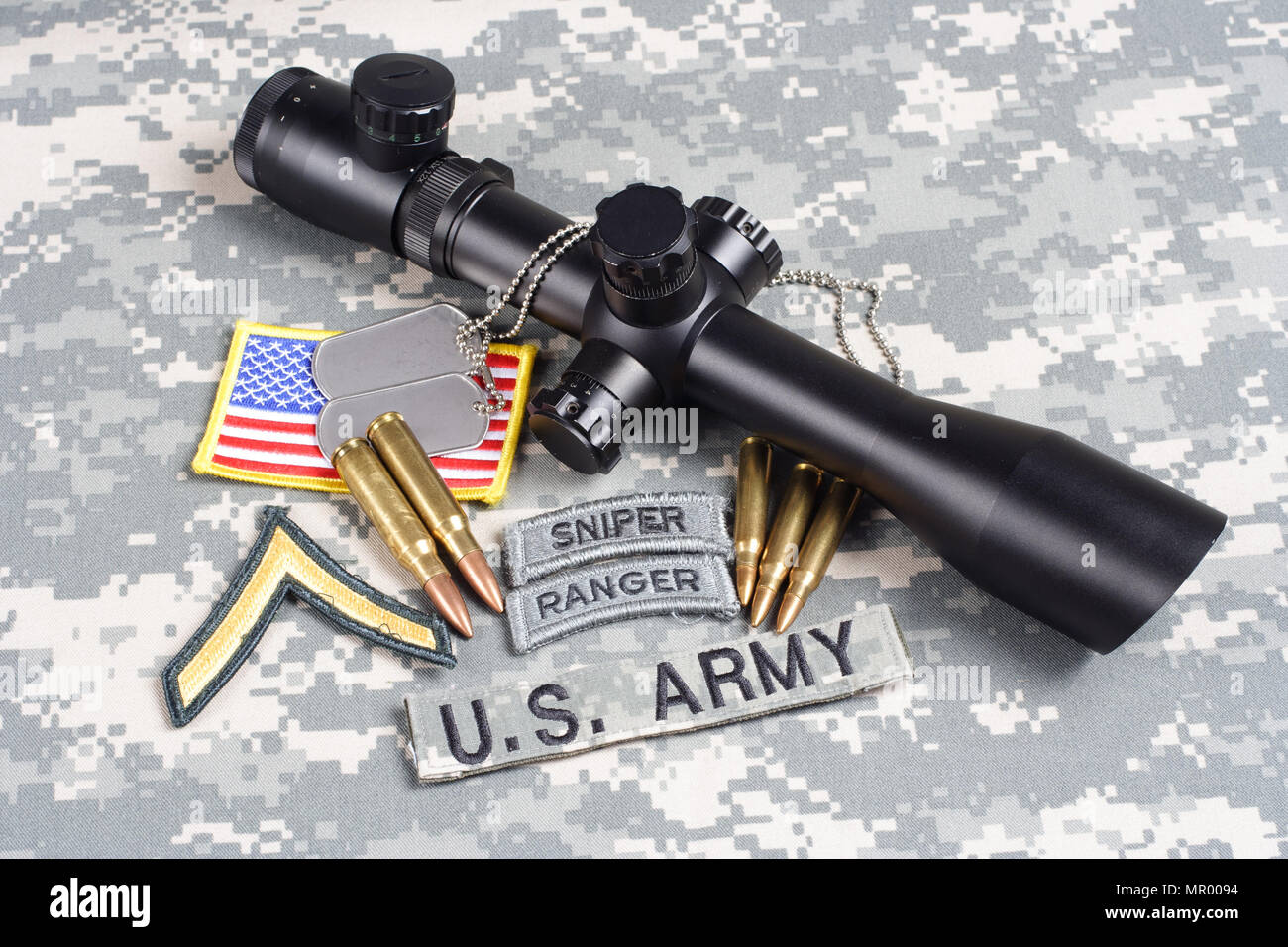 US ARMY background concept - sniper with scope and insignia Stock Photo ...