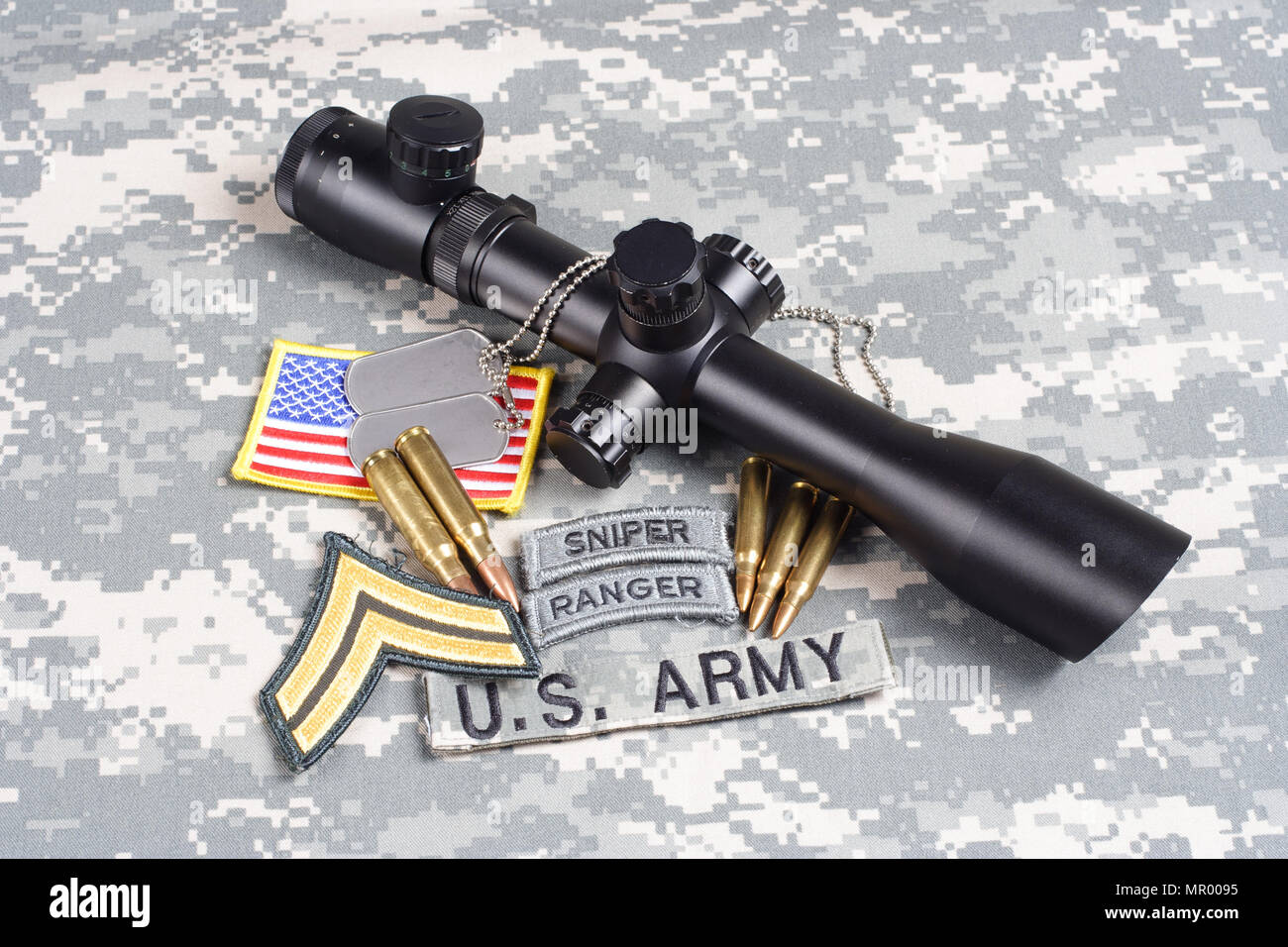 US ARMY background concept - sniper with scope and insignia Stock Photo ...