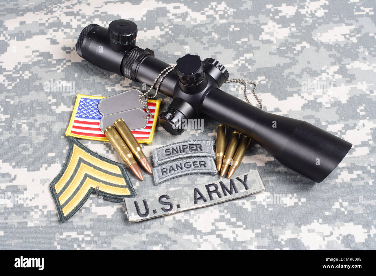 US ARMY background concept - sniper with scope and insignia Stock Photo ...
